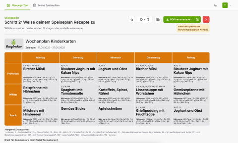Speiseplan erstellen für Kindergarten | Software für kleine Betriebe