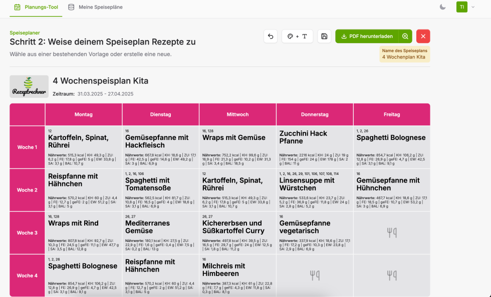 Speiseplan für Kantine als PDF erstellen - So geht's: