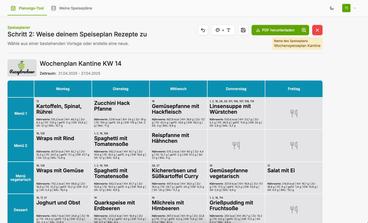 Speiseplan für Kantine als PDF erstellen - So geht's: